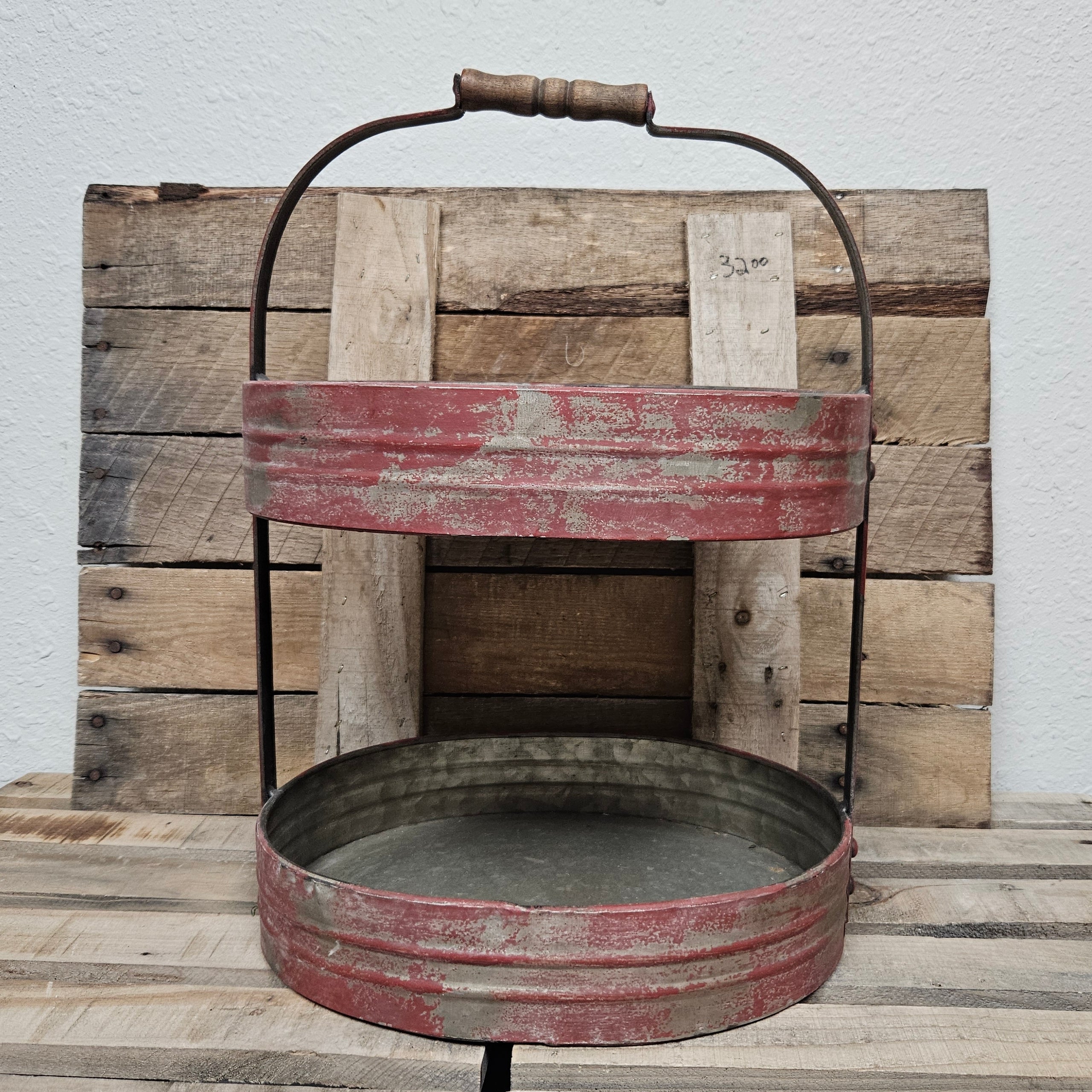 TWO TIERED RED METAL TRAY HLV10182413 | The Vintage Barn